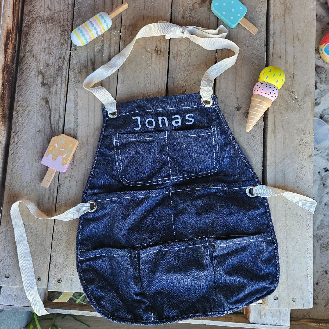 Personalised Children's Denim & Cotton Smock/Apron w. Embroidered Name ...