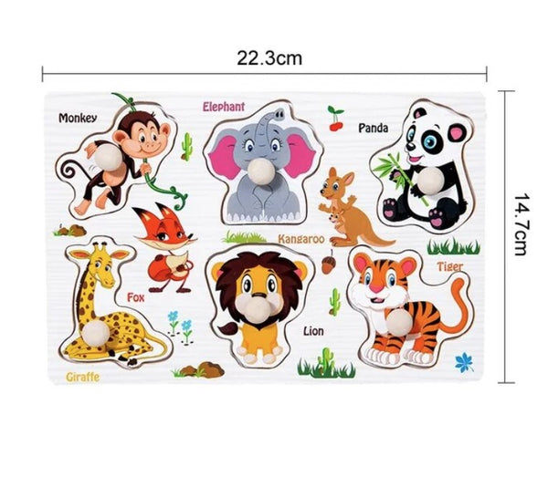 Montessori puzzle set-Montessori Wooden Puzzle - 6 Baby Animals (18 ...